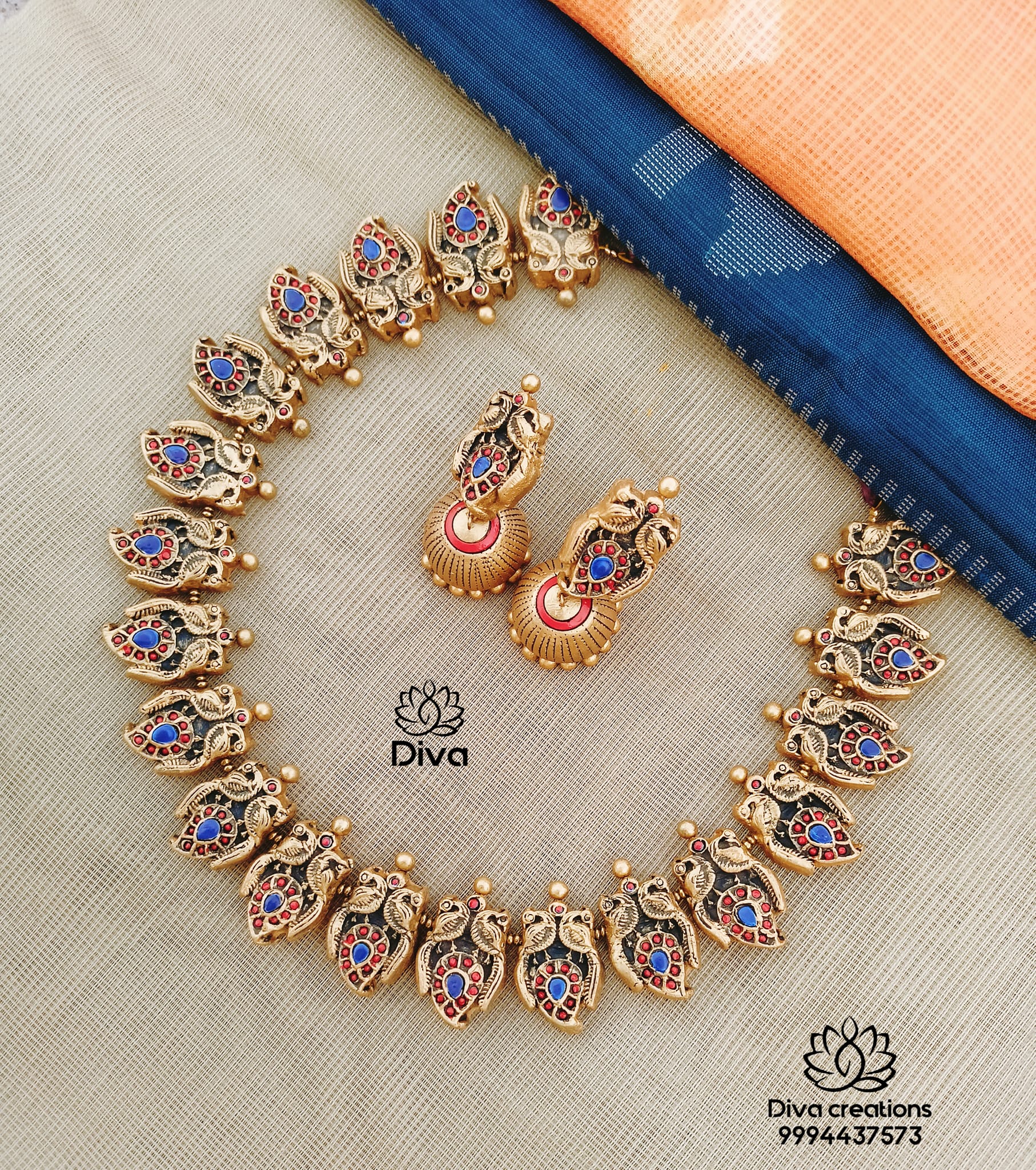 Ethnic mango blue orange terracotta jewellery – Diva Creations ...