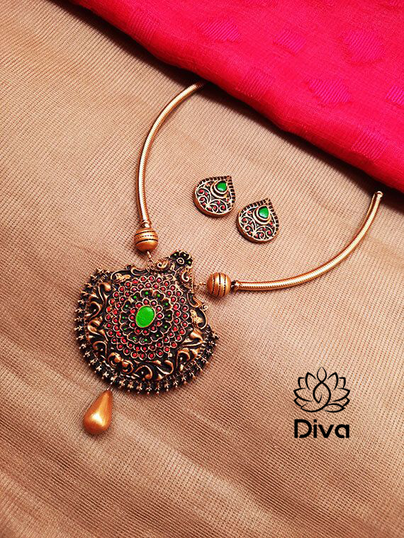 Floral motif tube terracotta jewellery – Diva Creations Terracotta ...