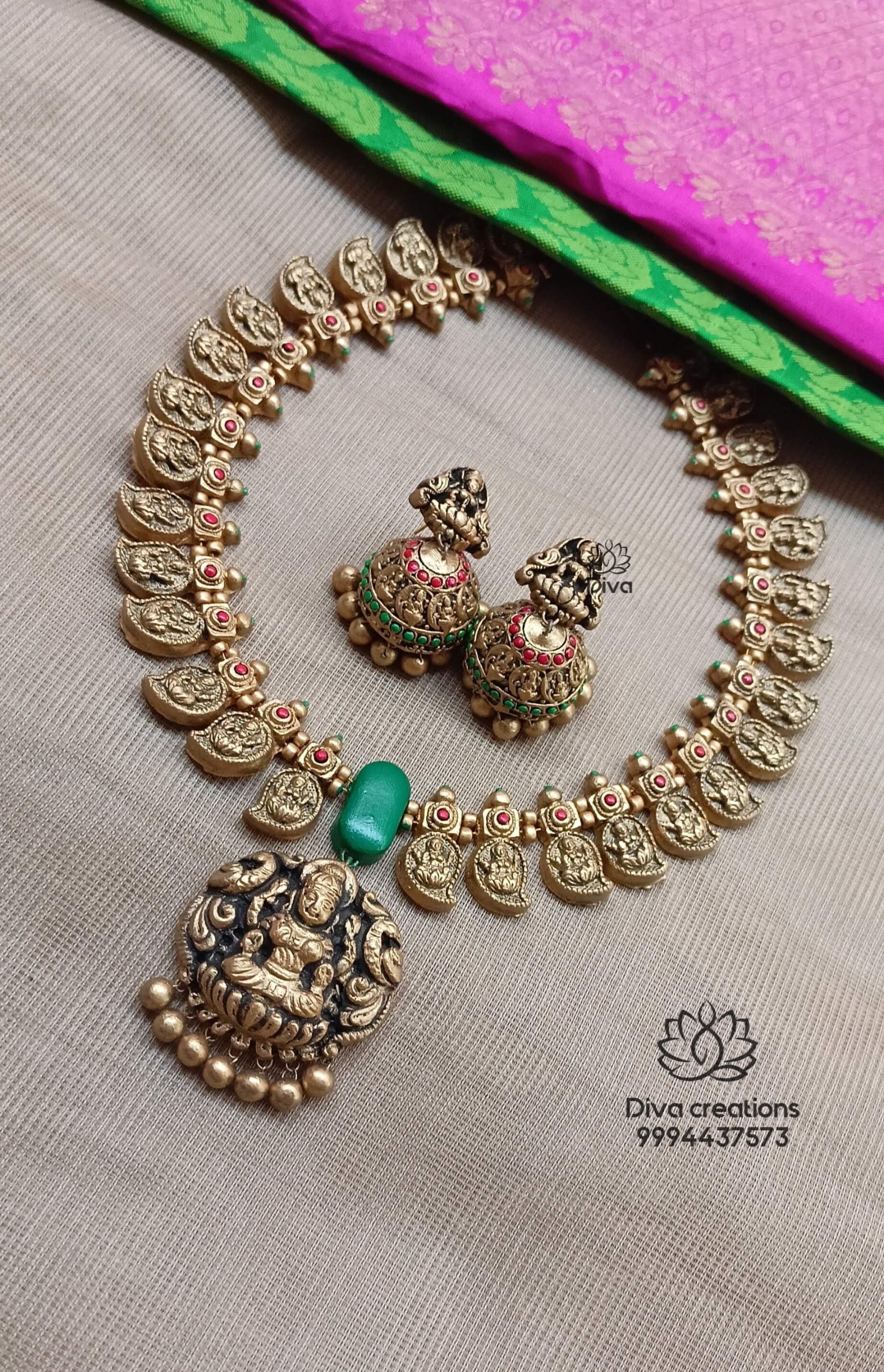 Antique Lakshmi Green Oval Terracotta Jewellery – Diva Creations ...