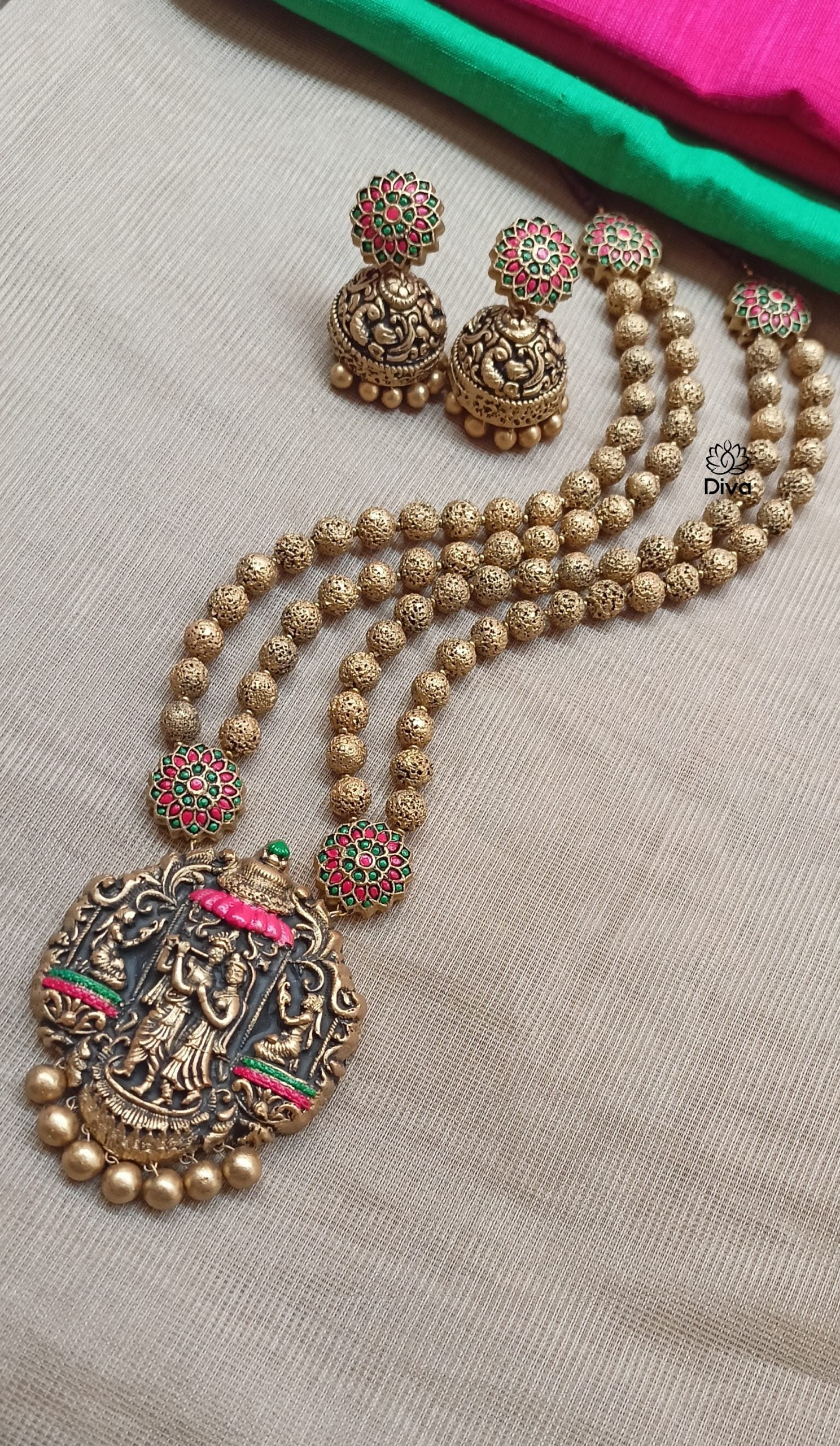 Radha Krishna double line terracotta jewellery – Diva Creations ...